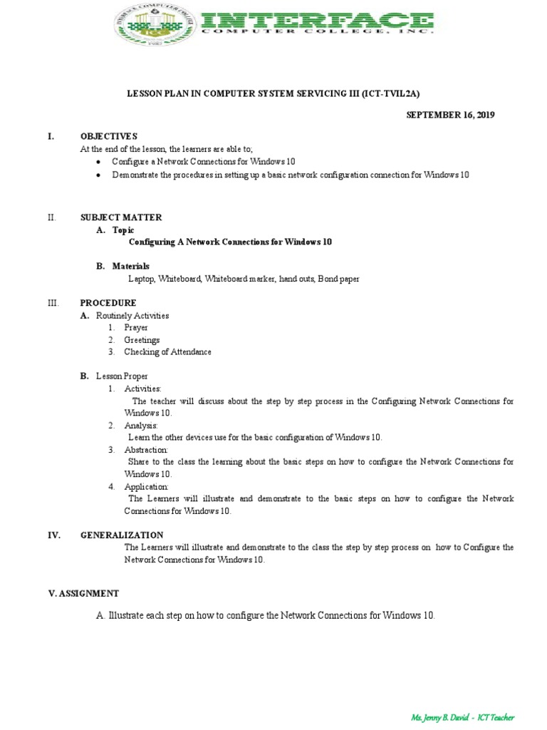 11 Lesson Plan in Computer System Servicing Iii | PDF