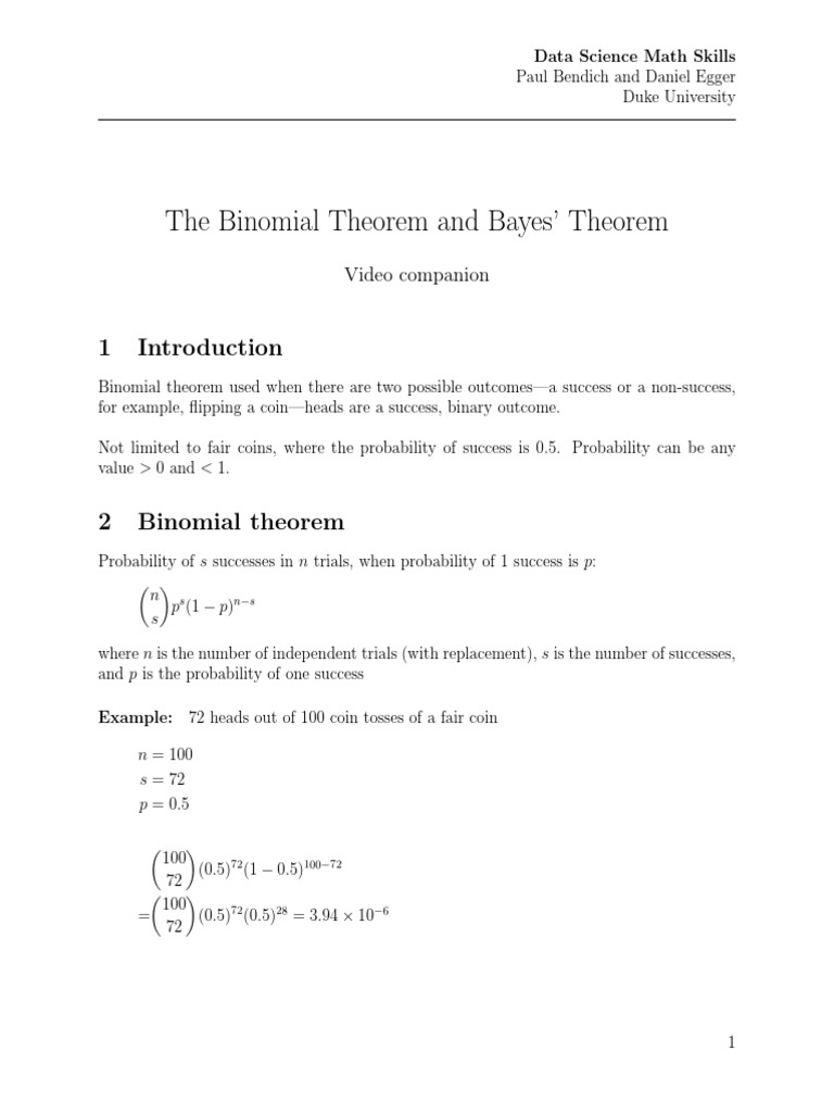 Binomial Theorem in Probability Analysis | PDF