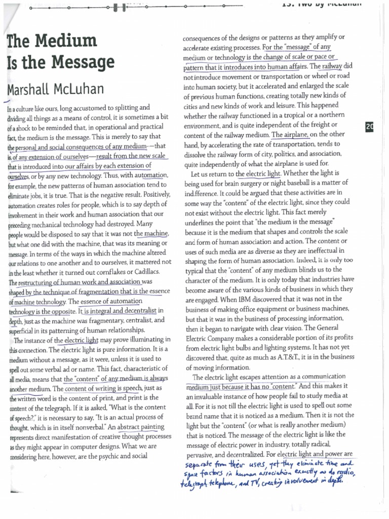 McLuhan - Medium Is The Message Excerpt | PDF