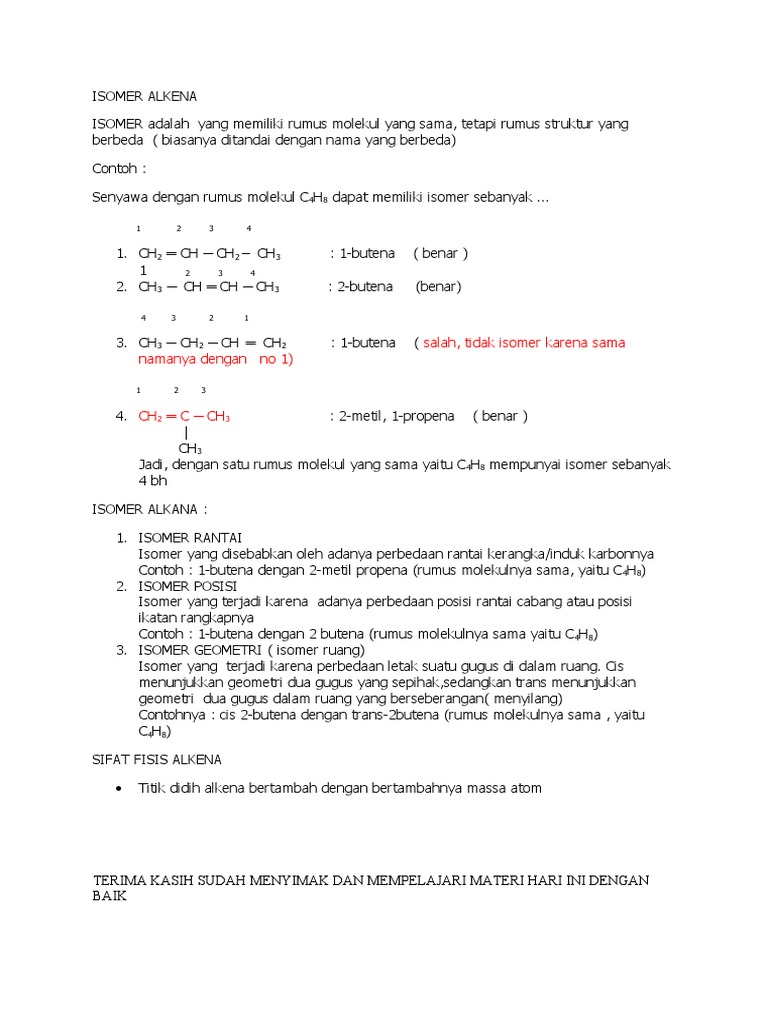 Isomer Alkena: Jenis dan Contoh | PDF