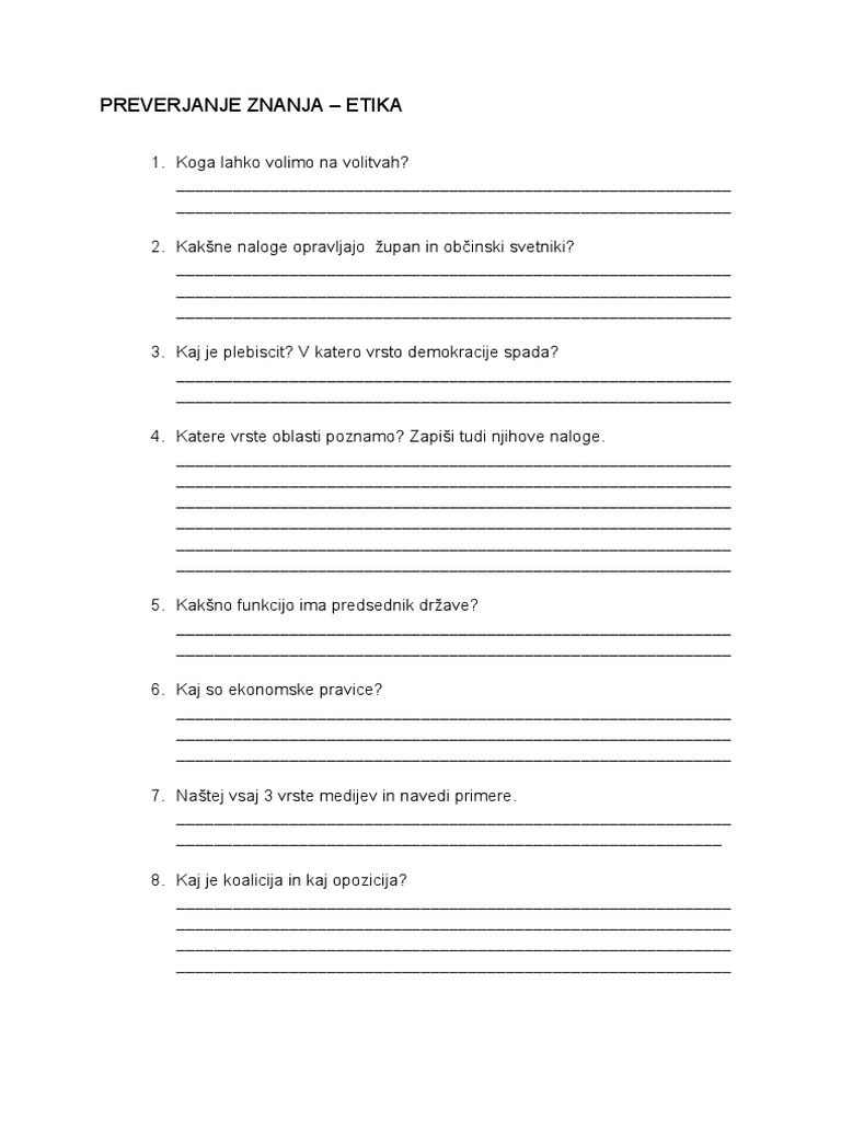 Preverjanje Znanja - 8.R | PDF