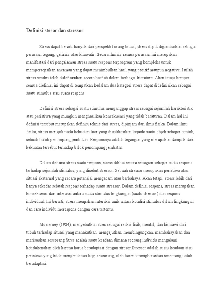Definisi Stesor Dan Stressor | PDF | Pengembangan Diri