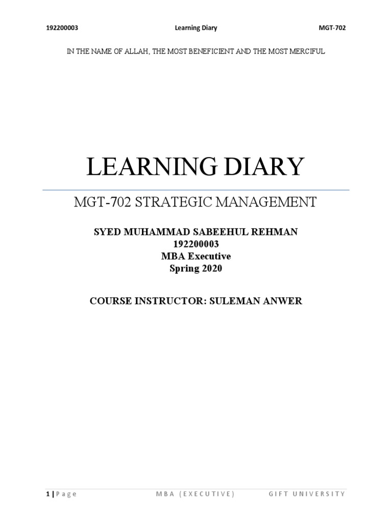 Learning Diary Chapter 01 MGT702 1922000303 | PDF | Strategic ...