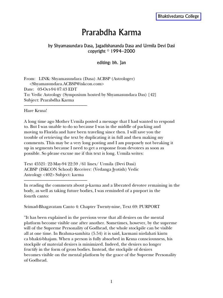 Prarabdha Karma PDF | PDF