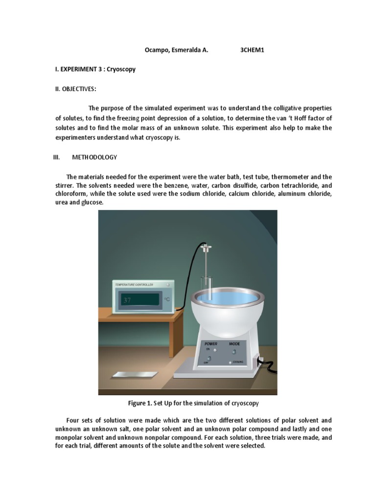 Experiment 3. Cryoscopy. | PDF | Mole (Unit) | Solution
