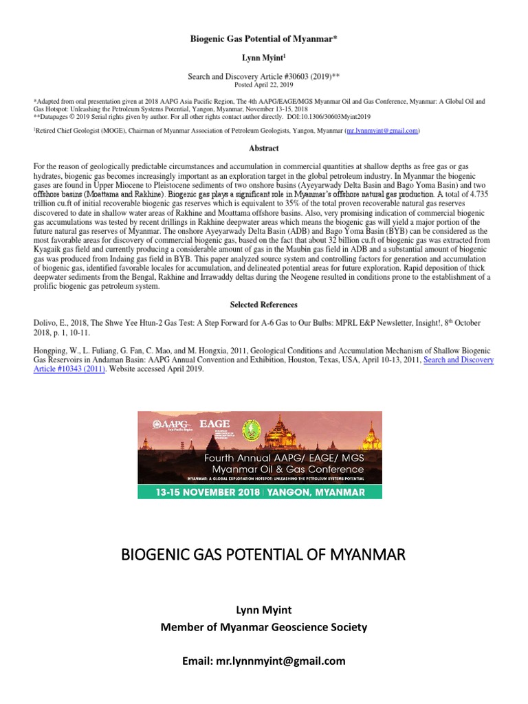 Biogenic Gas Potential of Myanmar | PDF | Petroleum Reservoir | Methane