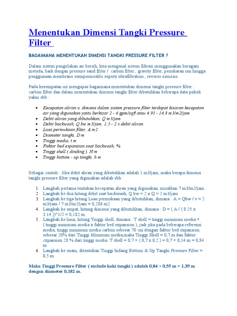 Menentukan Dimensi Tangki Pressure Filter | PDF | Sains & Matematika ...