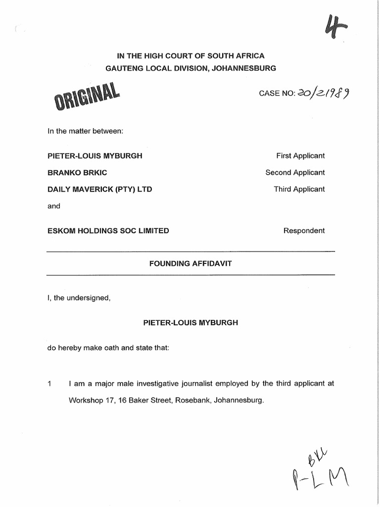 DM Vs Eskom Founding Affidavit | PDF