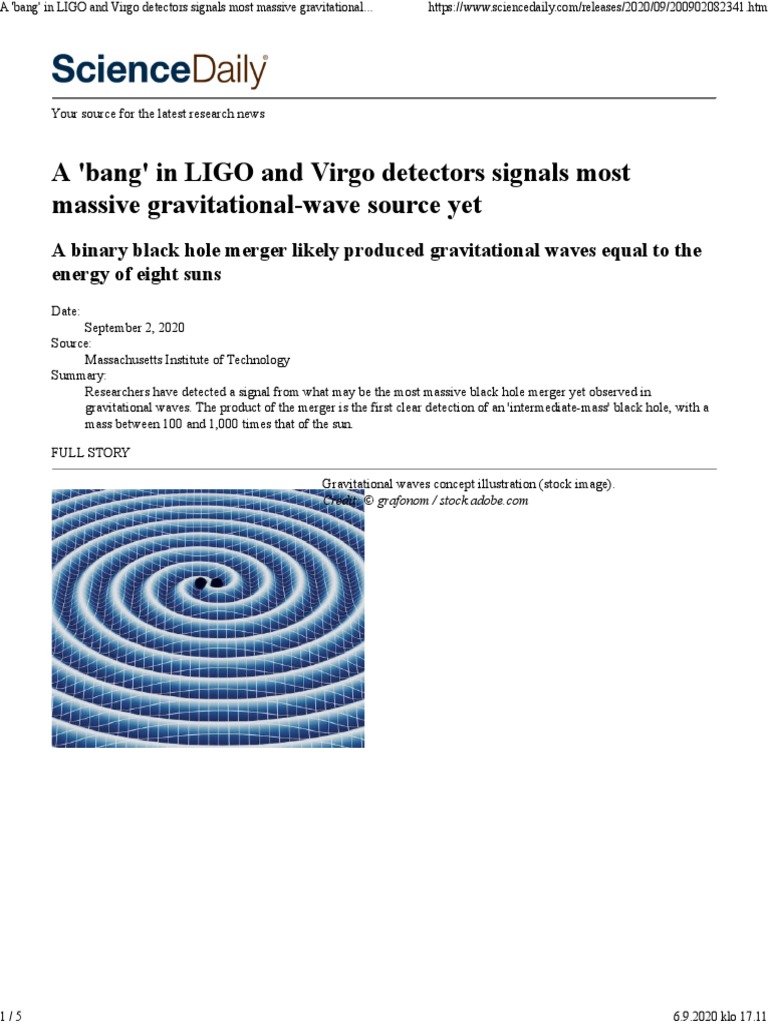 A 'Bang' in LIGO and Virgo Detectors Signals Most Massive Gravitational-Wave Source Yet | PDF ...