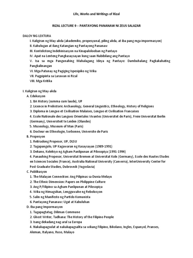 Rizal Lecture 9 Pantayong Pananaw Ni Zeus Salazar | PDF