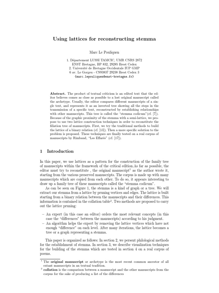 Using Lattices For Reconstructing Stemma | PDF | Textual Criticism ...