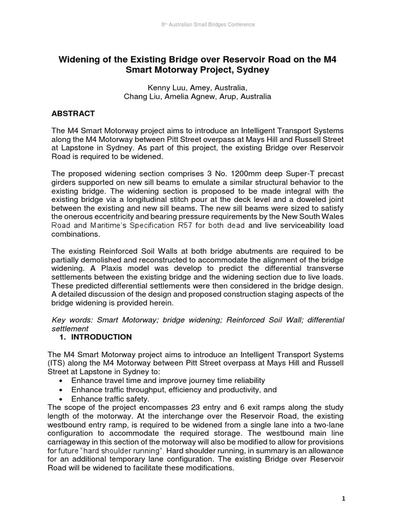 Widening of The Existing Bridge Over Reservoir Road On The M4 Smart ...