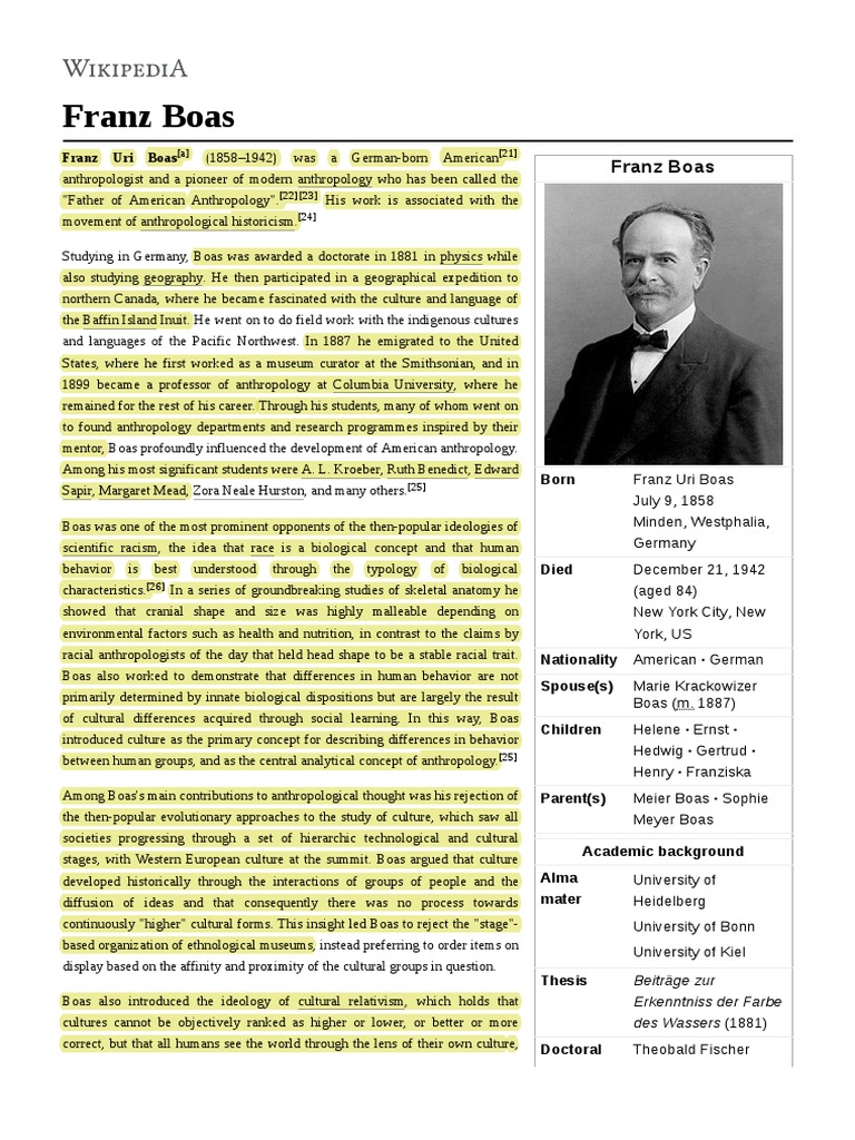 Franz Boas Biography PDF | PDF | Franz Boas | Anthropology