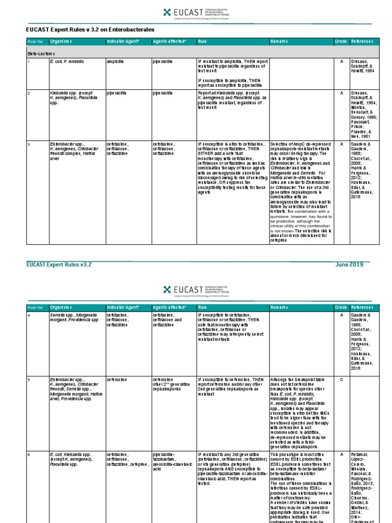 EUCAST Expert Rules for Enterobacterales | PDF | Beta Lactamase ...