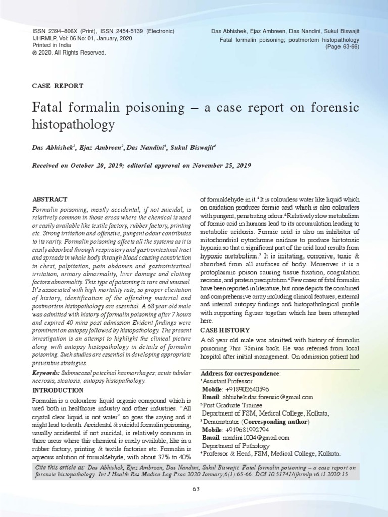 Fatal Formalin Poisoning - A Case Report On Forensic Histopathology ...