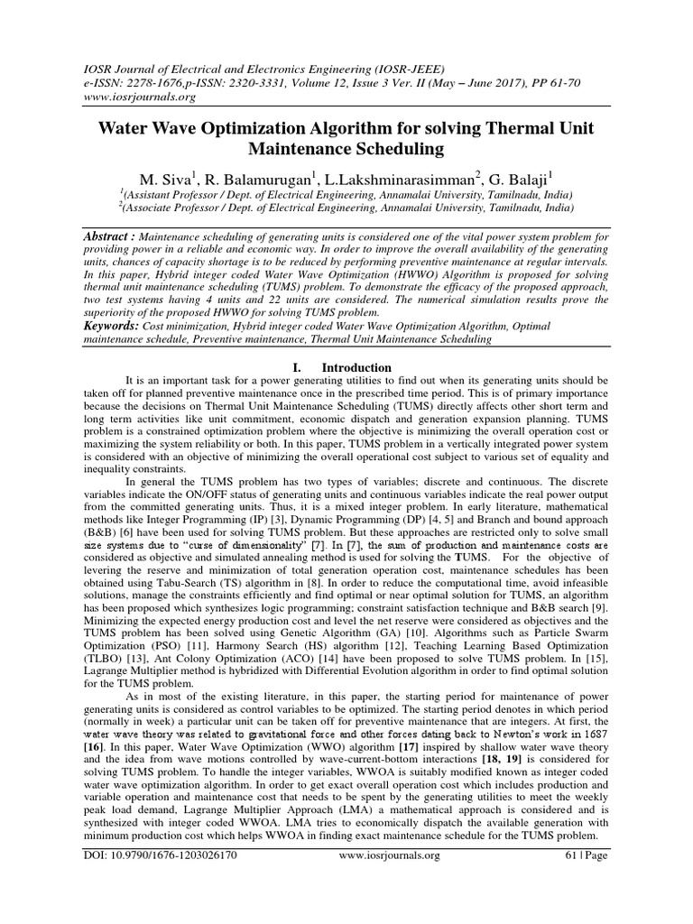 Water Wave Optimization Algorithm For Solving Ther Pdf Pdf Mathematical Optimization Waves