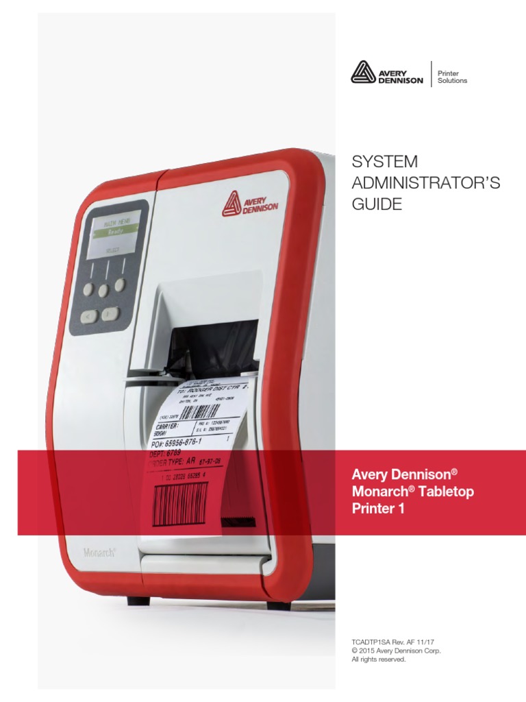 System Administrator'S Guide: Avery Dennison Monarch Tabletop Printer 1 ...