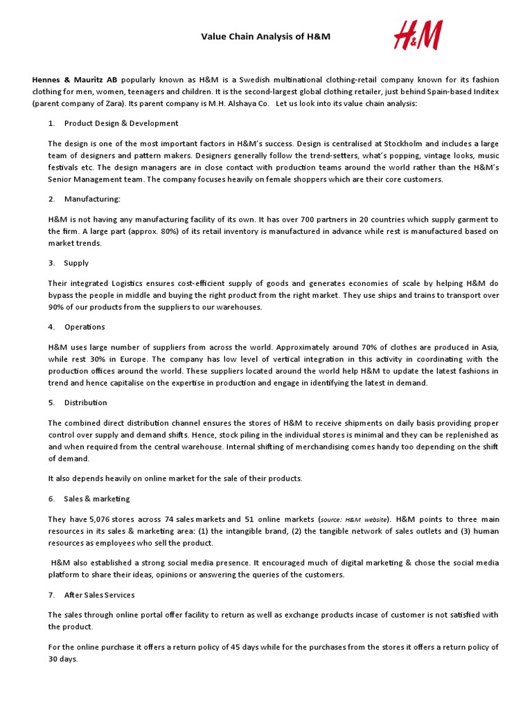 H&M Value Chain Insights | PDF | Product (Business) | Retail