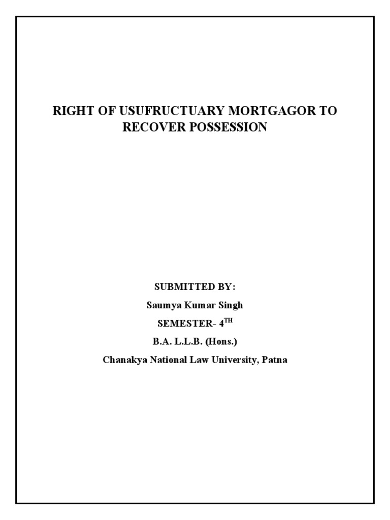 Right of Usufructuary Mortgagor To Recover Possession | PDF | Mortgage ...