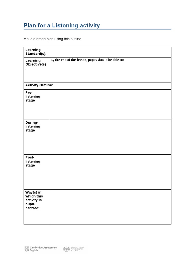 Plan For A Listening Activity - Template | PDF | Career & Growth ...
