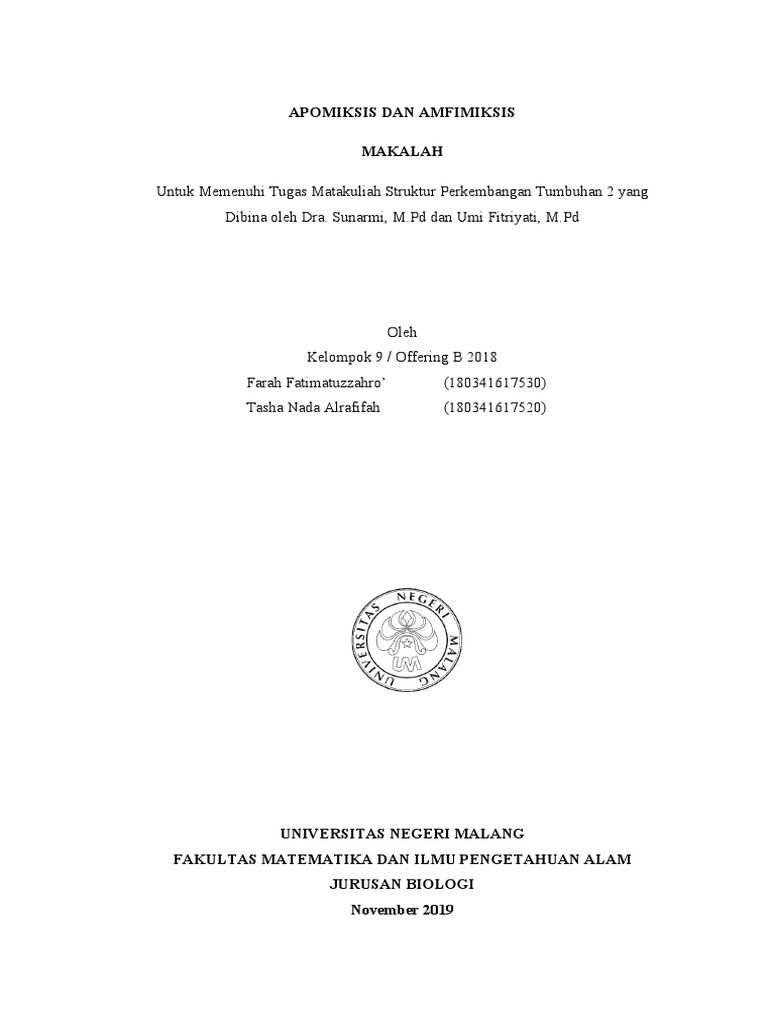 MAKALAH APOMIKSIS DAN AMFIMIKSIS Fiks | PDF | Sains & Matematika