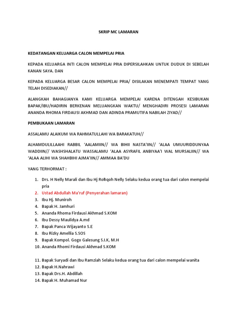 Skrip MC Lamaran | PDF
