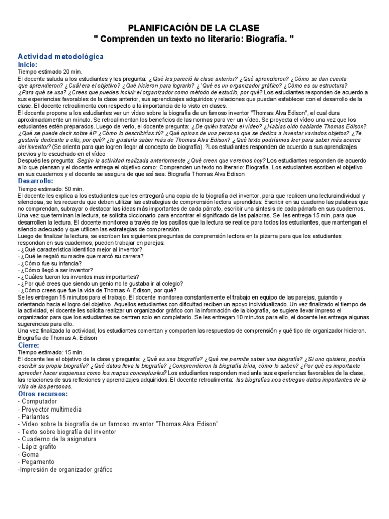 Comprensión de Biografías Escolares | PDF | Comprensión lectora | Biografía