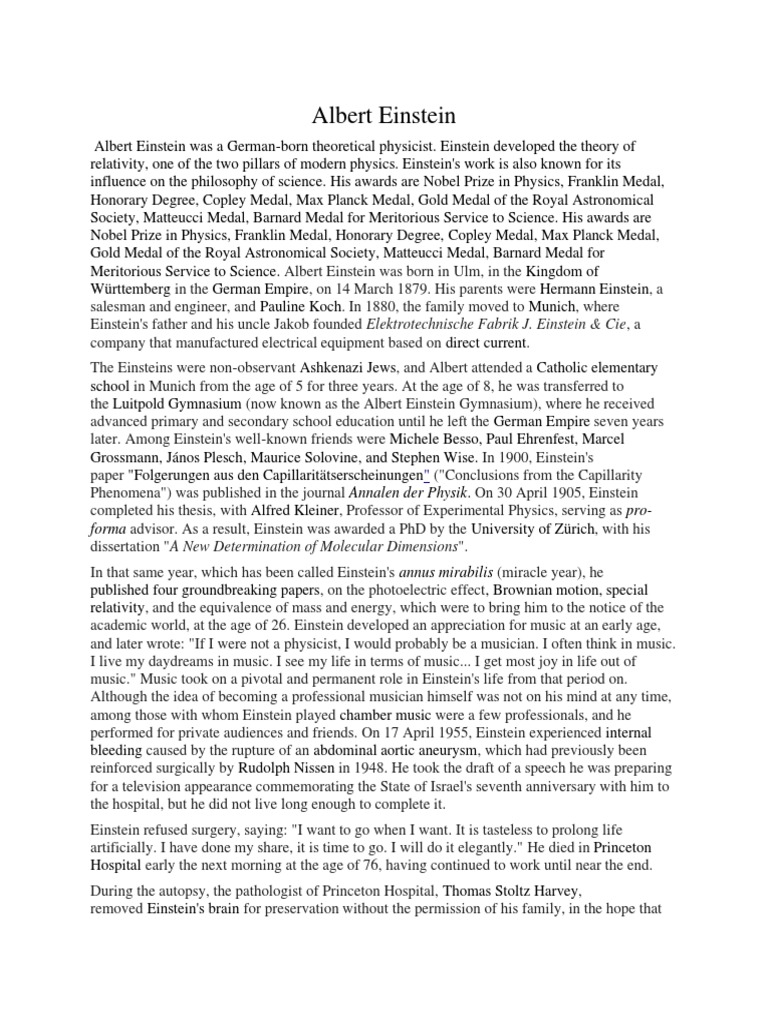 Relativity Biography of Albert Einstein | PDF | Albert Einstein | Science