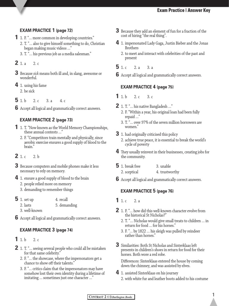 Exam Practice - Answer Key | PDF