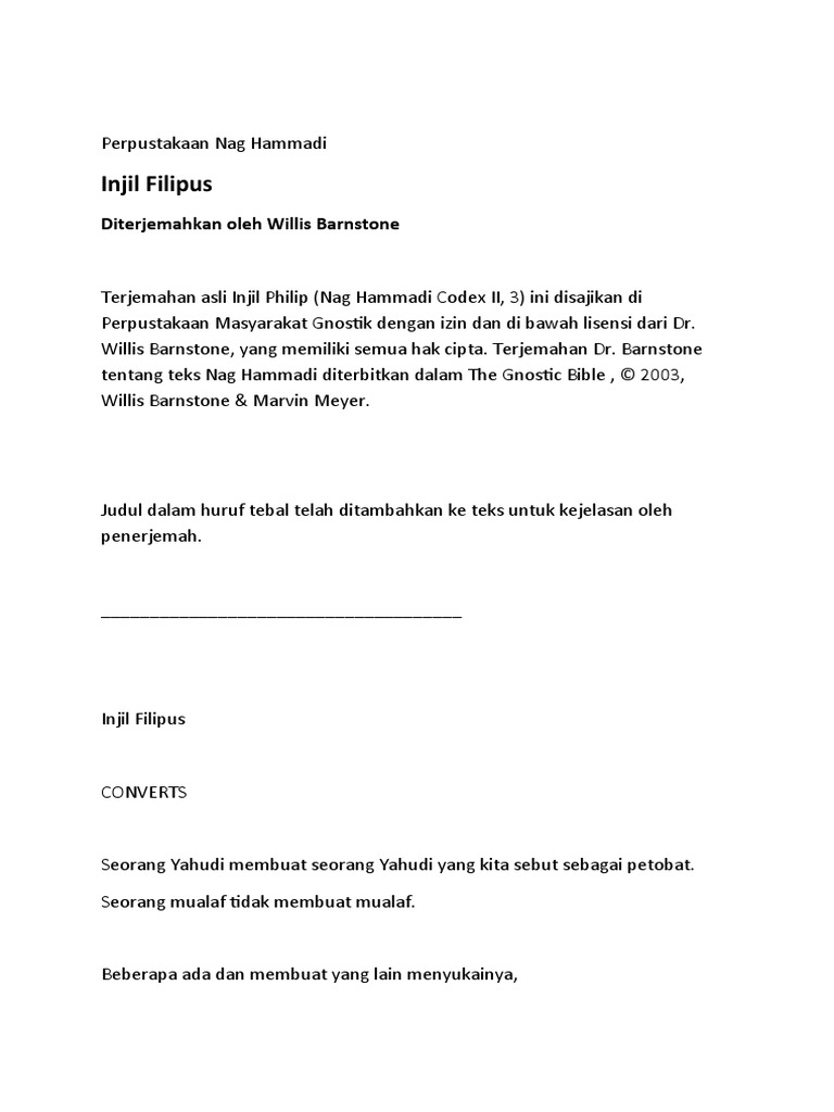 Injil Filipus - Apokrit Injil | PDF