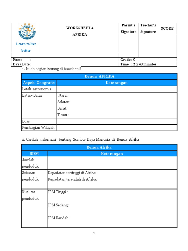 WORKSHEET Potensi SDA Dan SDM | PDF
