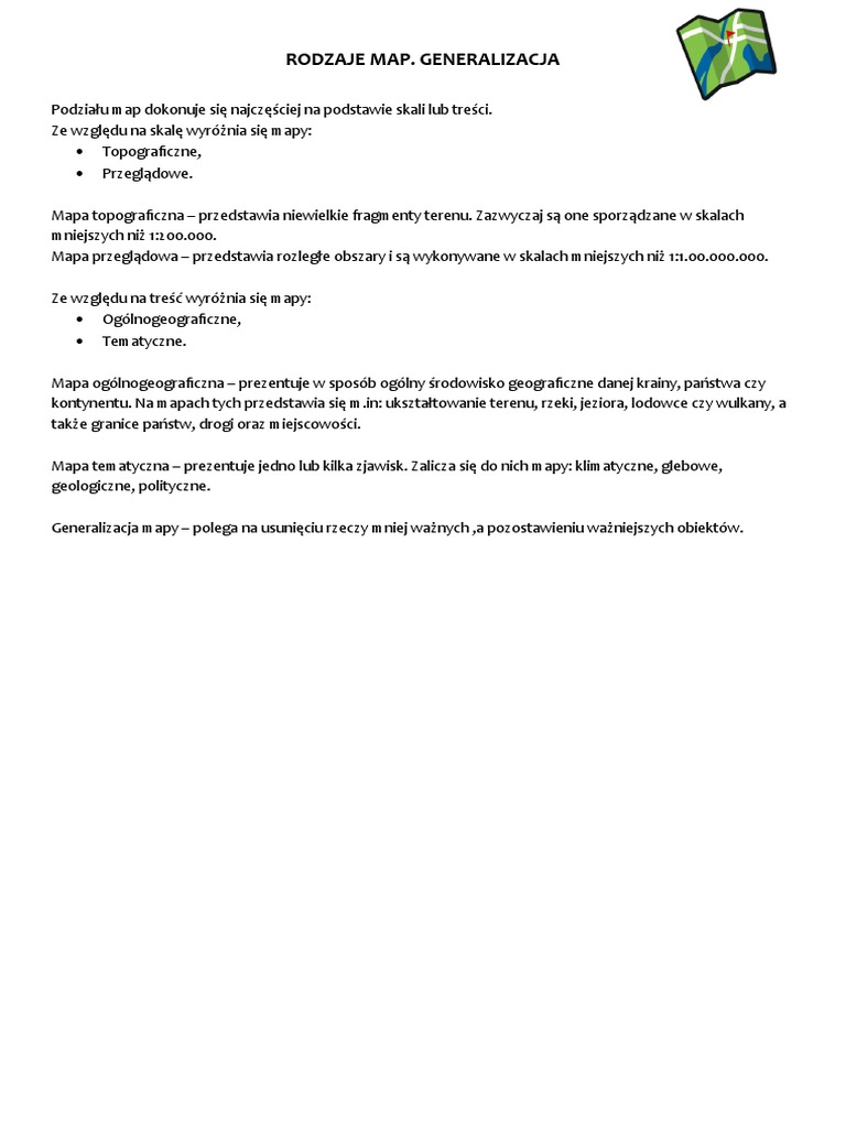 Rodzaje Map. Generalizacja | PDF