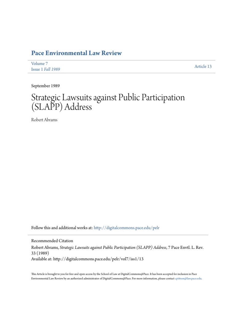 Strategic Lawsuits Against Public Participation (SLAPP) Address | PDF ...