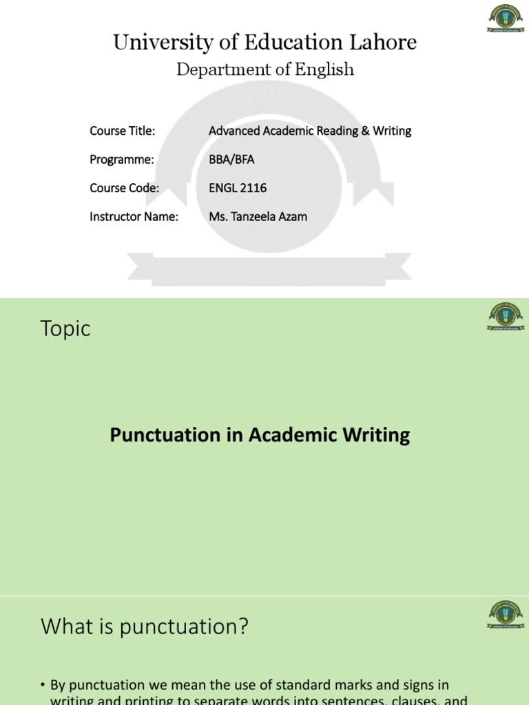 Academic Reading & Writing - Punctuation in Academic Writing | PDF ...