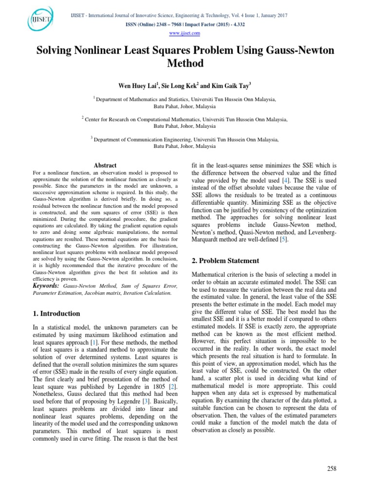 Solving Nonlinear Least Squares Problem Using Gauss-Newton Method | PDF ...