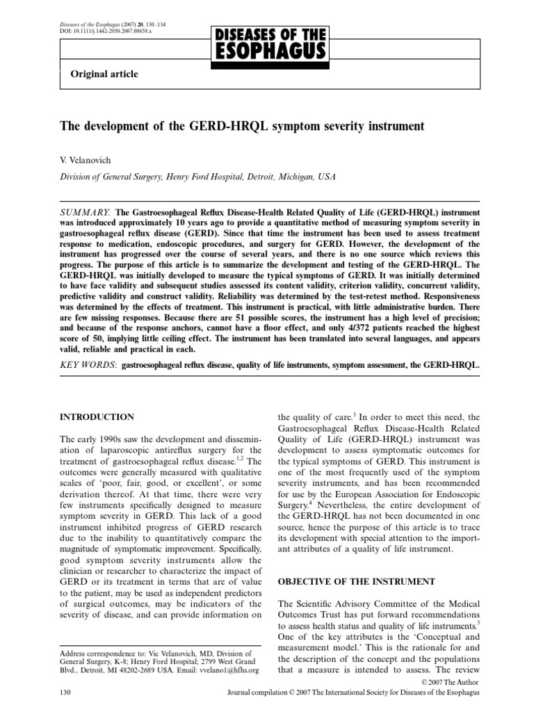 The Development of The GERD-HRQL Symptom Severity Instrument | PDF ...