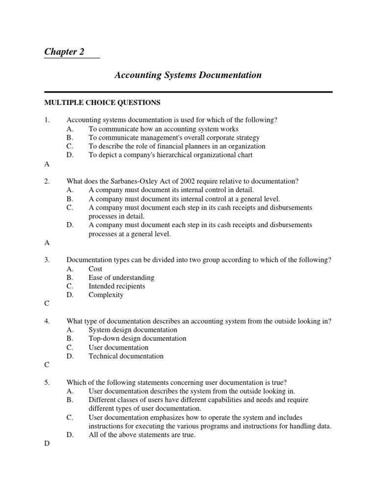 Accounting Systems Documentation: Multiple Choice Questions | PDF ...