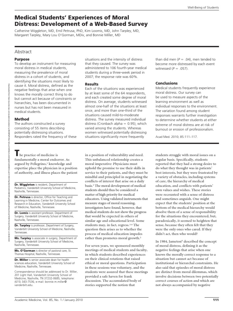 Medical Students' Moral Distress Survey | PDF | Patient | Medicine