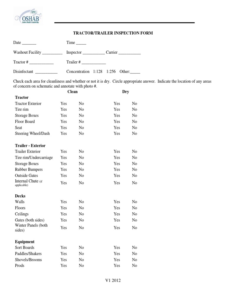 Tractor/Trailer Inspection Form: (If Applicable) | PDF | Automotive ...