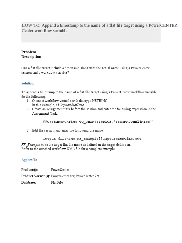 How To: Append A Timestamp To The Name of A Flat File Target Using A Powercenter Center Workflow ...