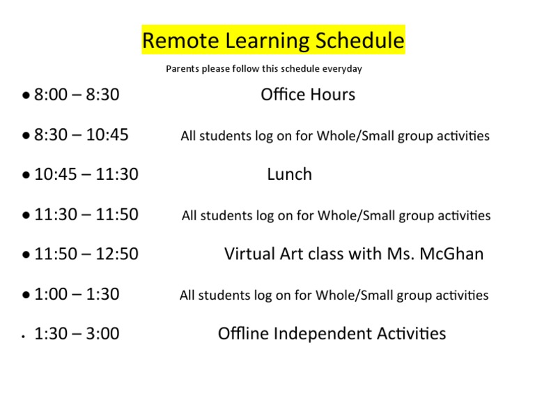 Remote Learning Schedule | PDF | Wellness