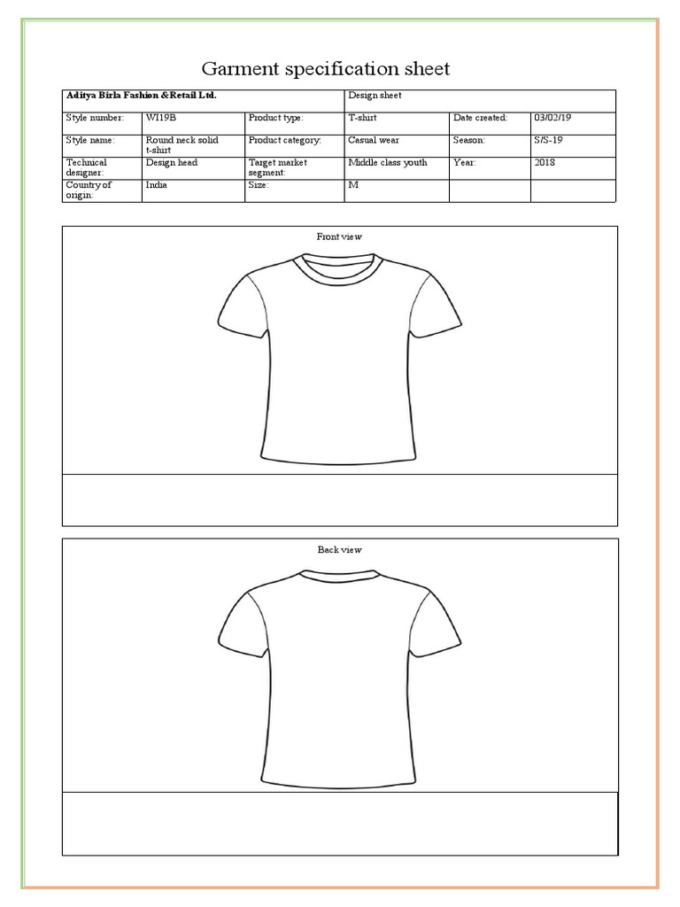 Garment Specification Sheet Sakhi Mam | PDF | T Shirt | Textiles