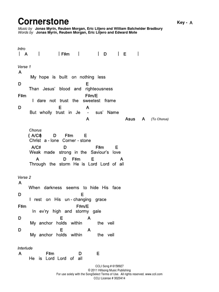 Cornerstone - SongSelect Chart in A PDF | PDF