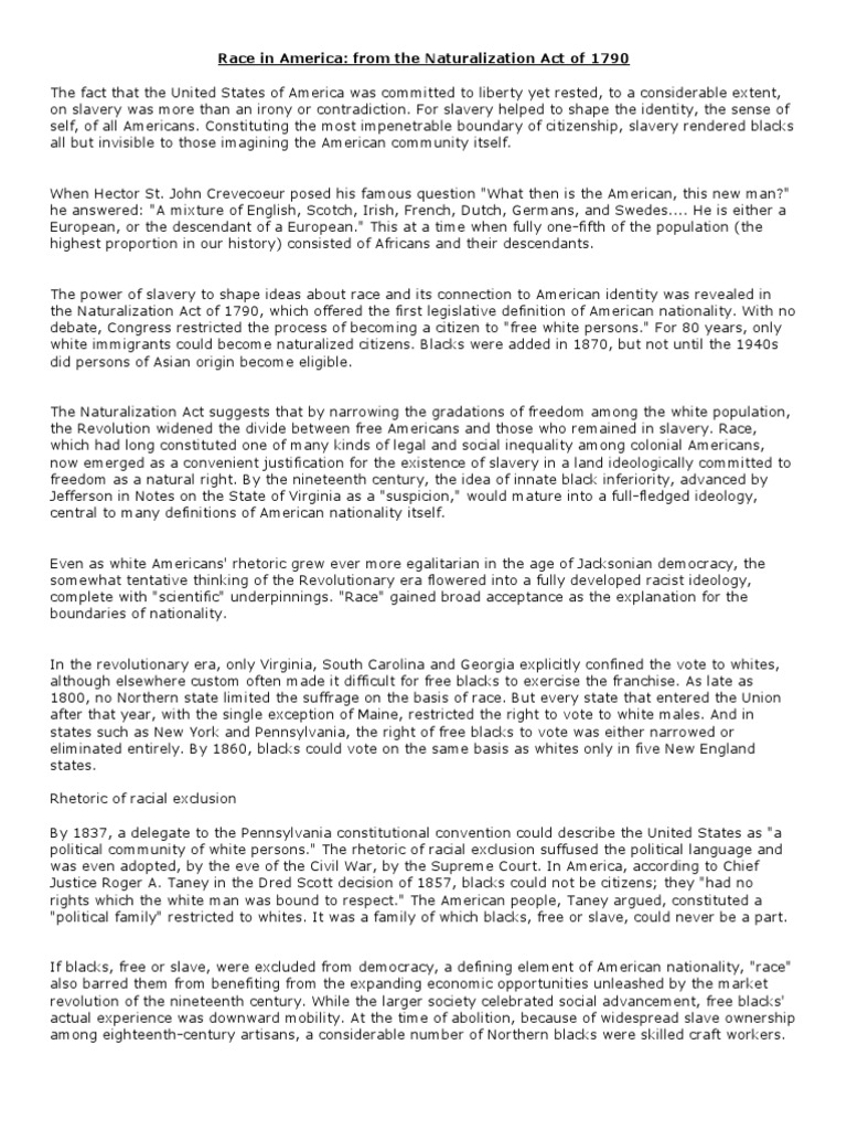 Race in America: From The Naturalization Act of 1790 | Download Free ...