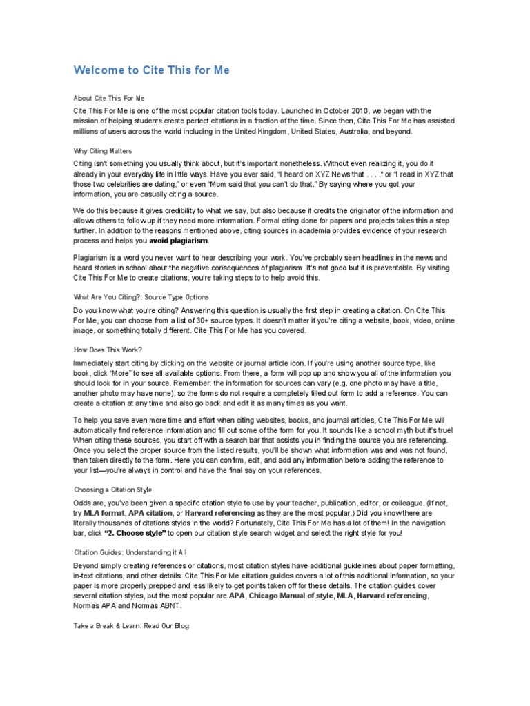 Welcome To Cite This For Me | PDF | Citation | Apa Style