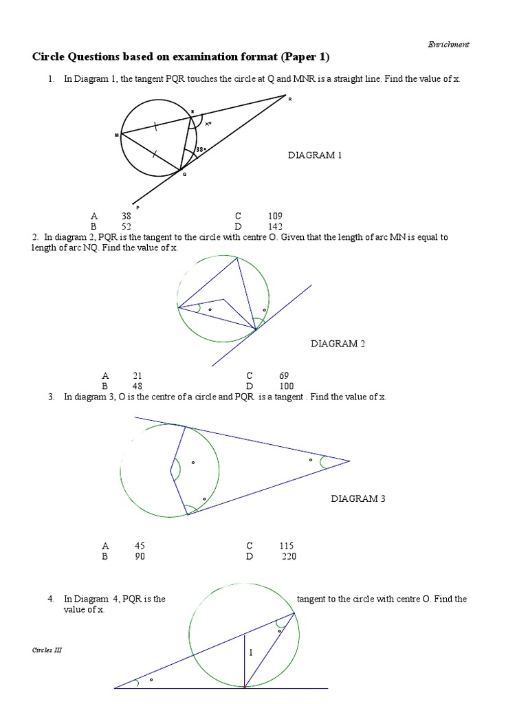 Circle Questions Based On Examination Format | PDF | Elementary ...