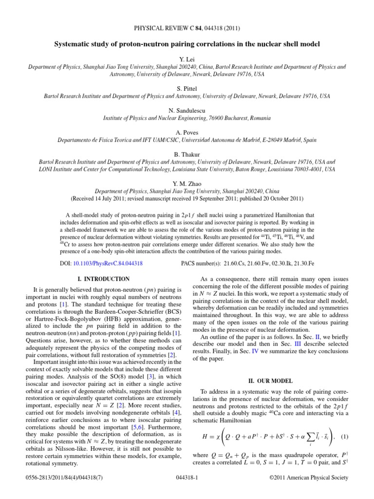 Systematic Study of Proton-Neutron Pairing Correlations in The Nuclear Shell Model | PDF ...