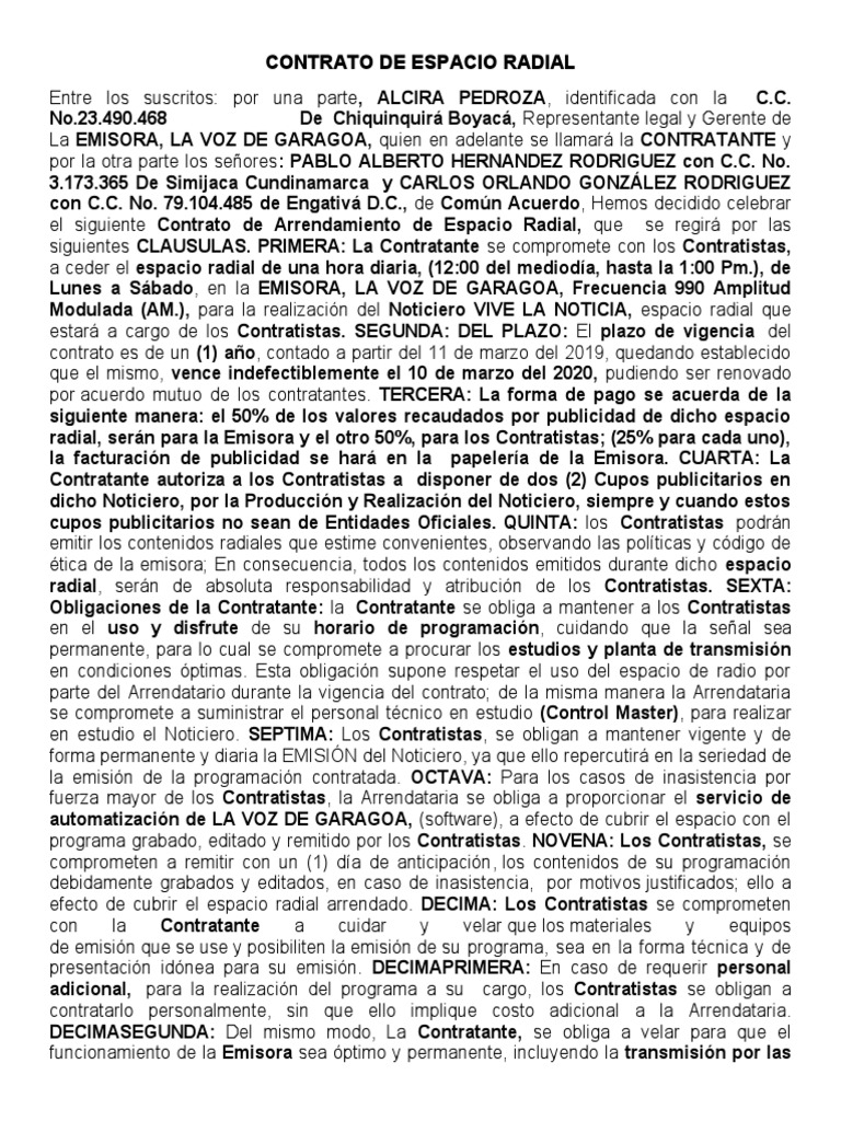 Contrato de Espacio Radial | PDF | Radio | Entretenimiento (general)