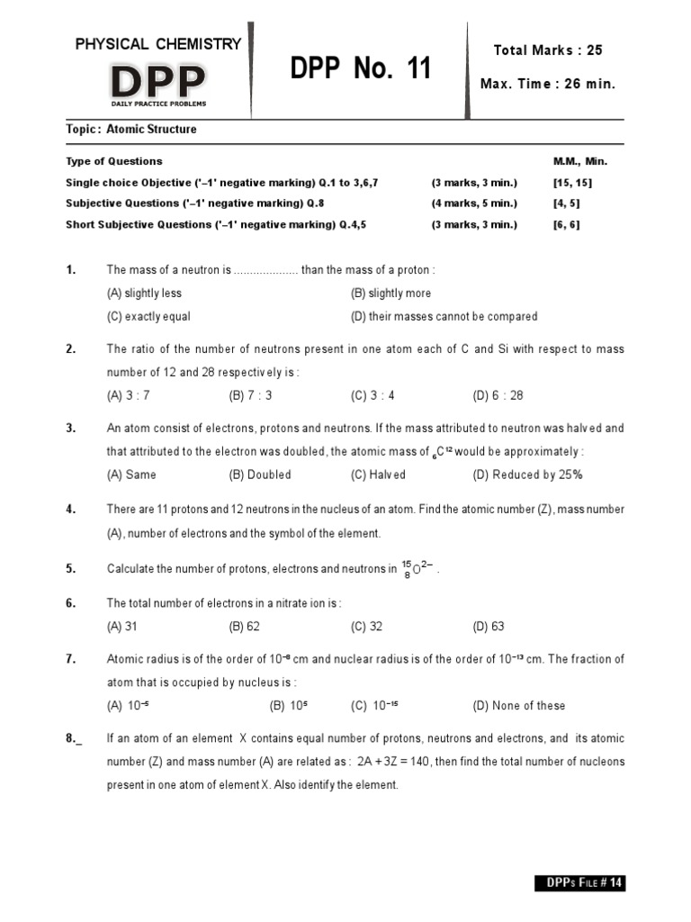DPP No. 11: Physical Chemistry | PDF | Photoelectric Effect | Atomic ...