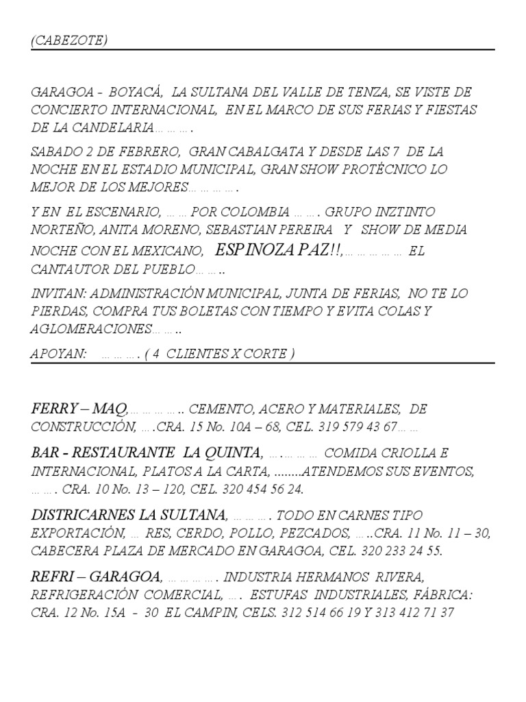 GARAGOA Textos Perifoneo | PDF | Viajes y turismo | Cocina, comidas y vino